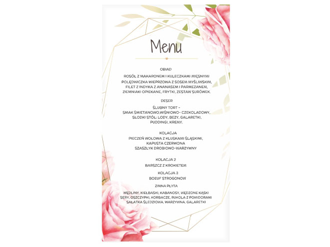 ślubne menu Róże 3809 | PAMAS