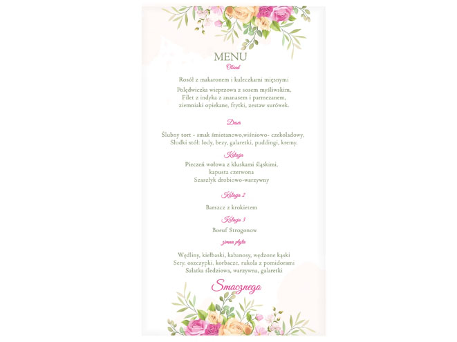 ślubne menu Róże 3909 | PAMAS