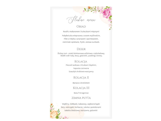 ślubne menu Róże 4201 | PAMAS